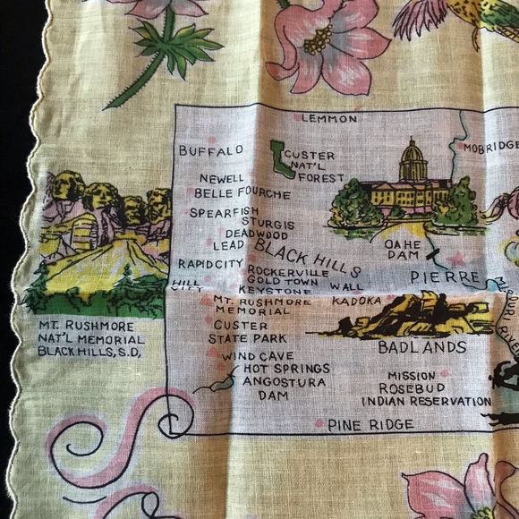 Vintage | Accessories | Vintage South Dakota Tourist Map Hankie | Poshmark